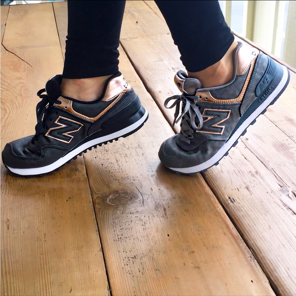 New Balance | Shoes | New Balance 574 Blackcharcoal Rose Gold Sneakers ...